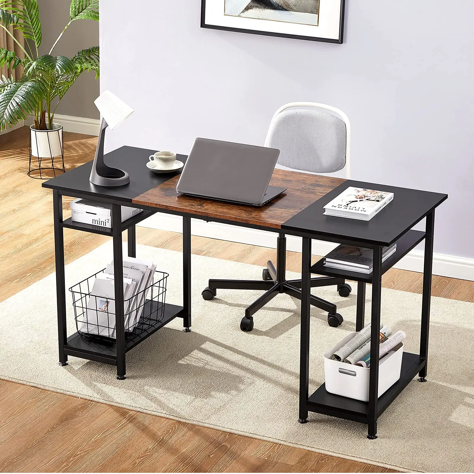 New Gaming Black Modern Computer Desk Table With Shelves Side Table ...