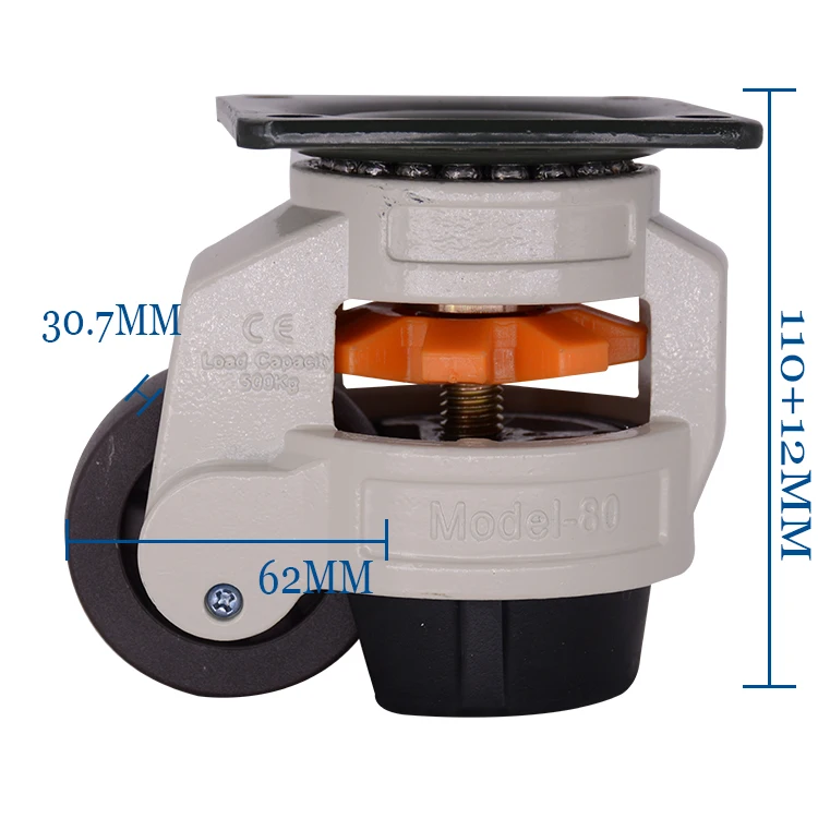 Height Adjustable 500kg 80A Swivel Top Plate Caster Wheel