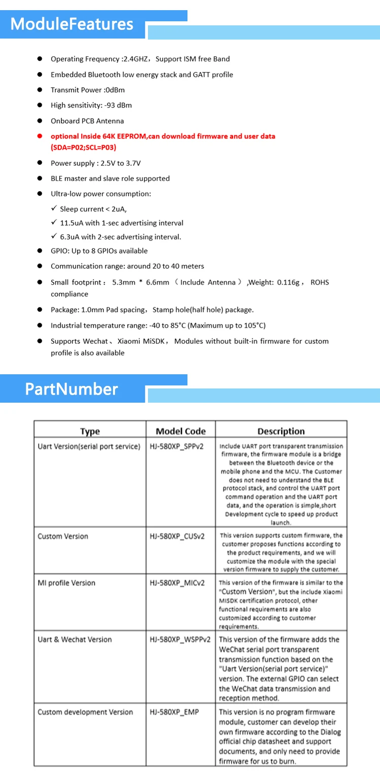 HJ-580XP最小BLE串口透明传输模块DA14580 5 * 6.2毫米超低能耗蓝牙模块带ant| Alibaba.com