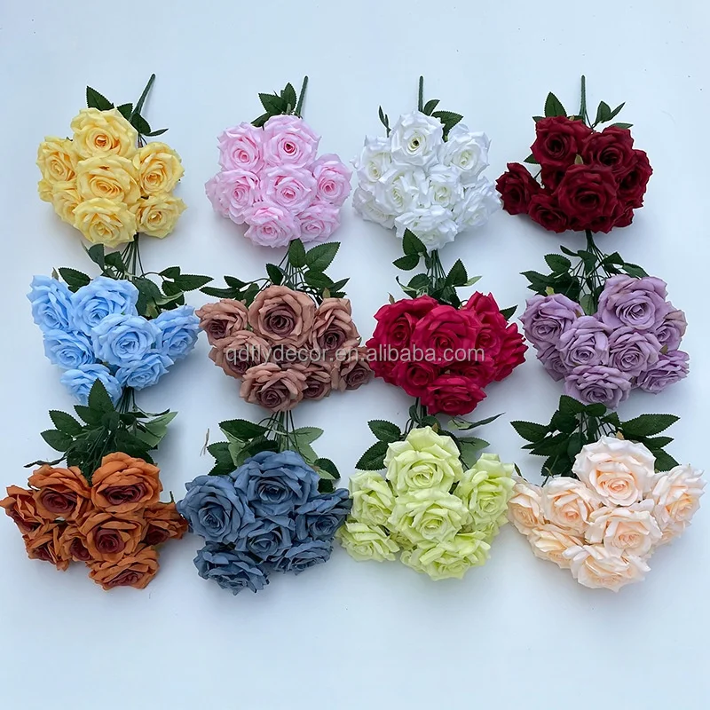 Handmade Artificial Rose Bouquets 9 Heads Silk Flower for Valentine's ...