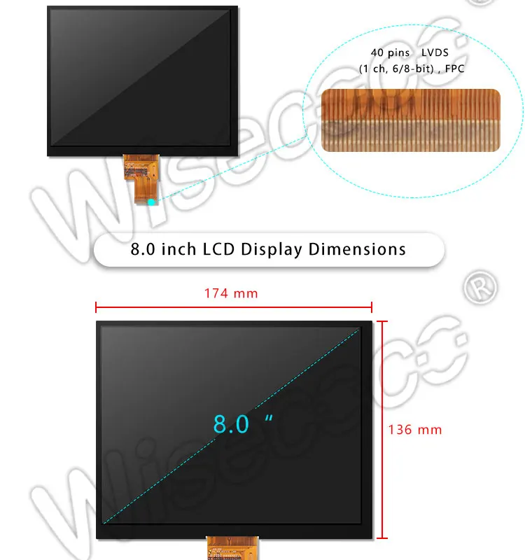 8 Inch High Contrast LCD - Wisecoco IPS Display Module
