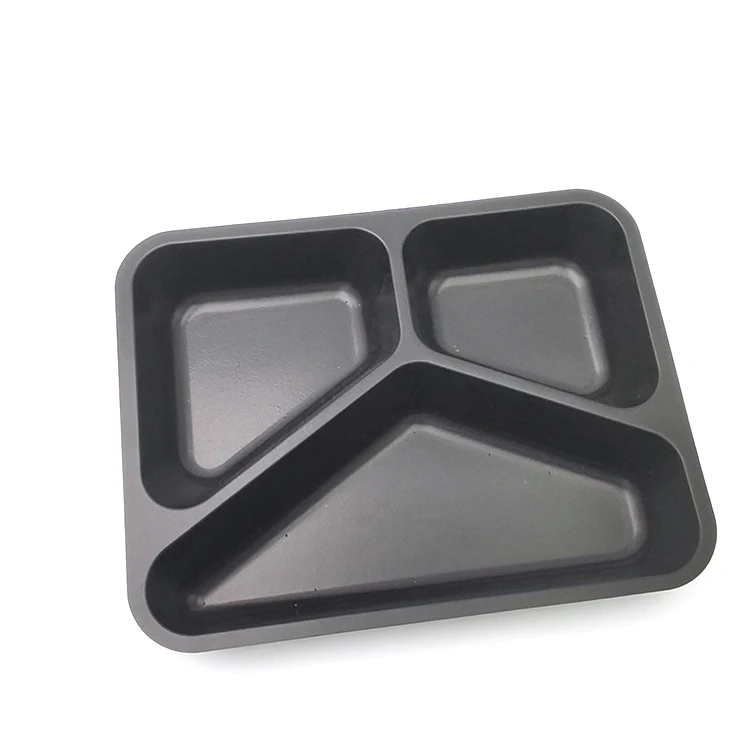3-compartment Black Rectangular Plastic Tray Set Microwavable For ...