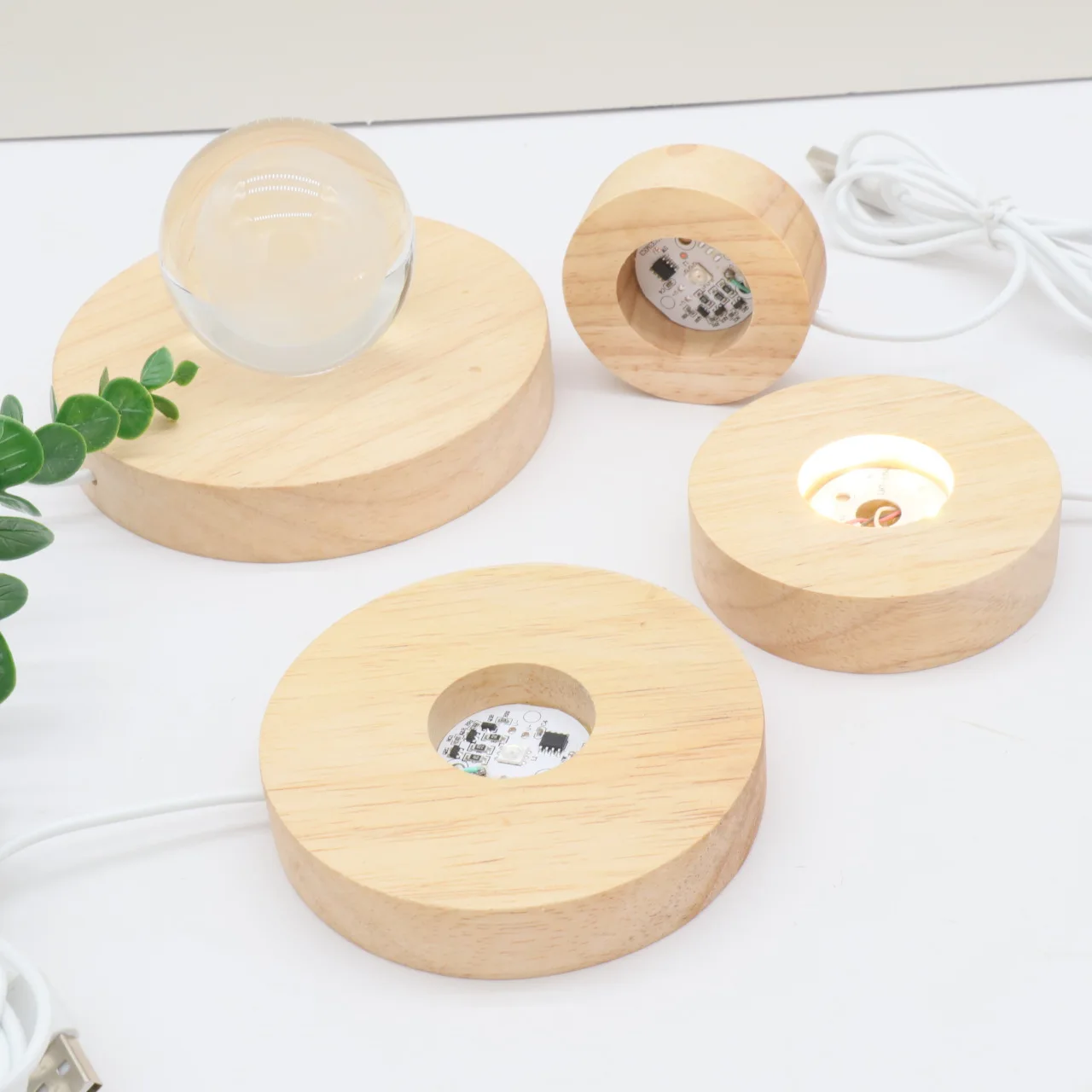 New Crystal Wood Lamp Base Wooden Led Light Rotating Display Stand ...