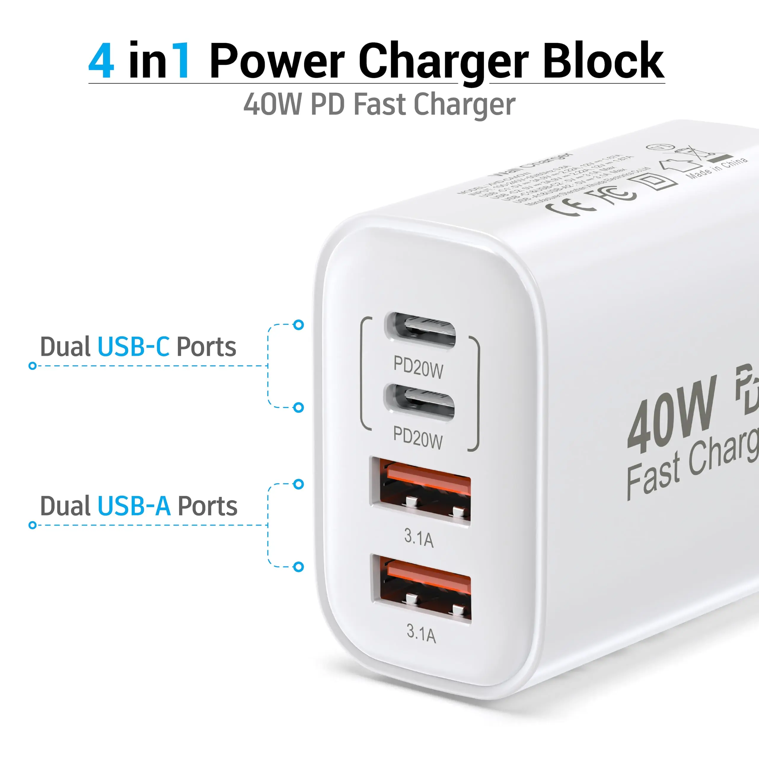 Factory USB C Block 40W, 4 Ports Wall Plug Fast Charging Block, PD+QC ...