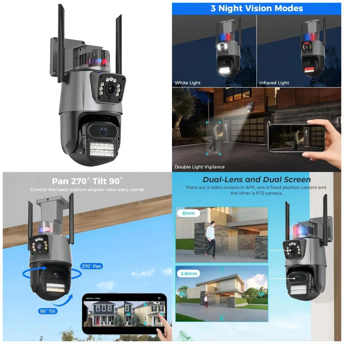 Dual Len Outdoor Wifi Ptz Cam Smart Home Pan Tilt 360 Degree Wireless ...