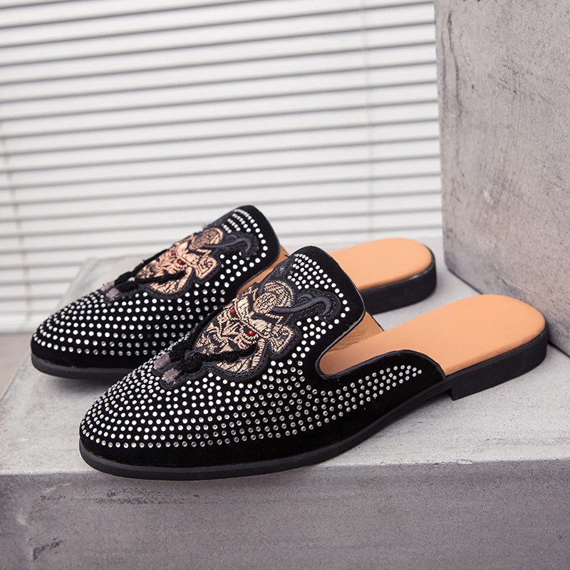 Black Rhinestone Men Dress Shoes Crystal Luxury Moccasins Men's Loafers ...