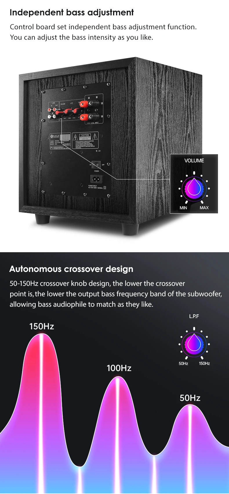 10'' 120W Active Home Audio Subwoofer for Theater System