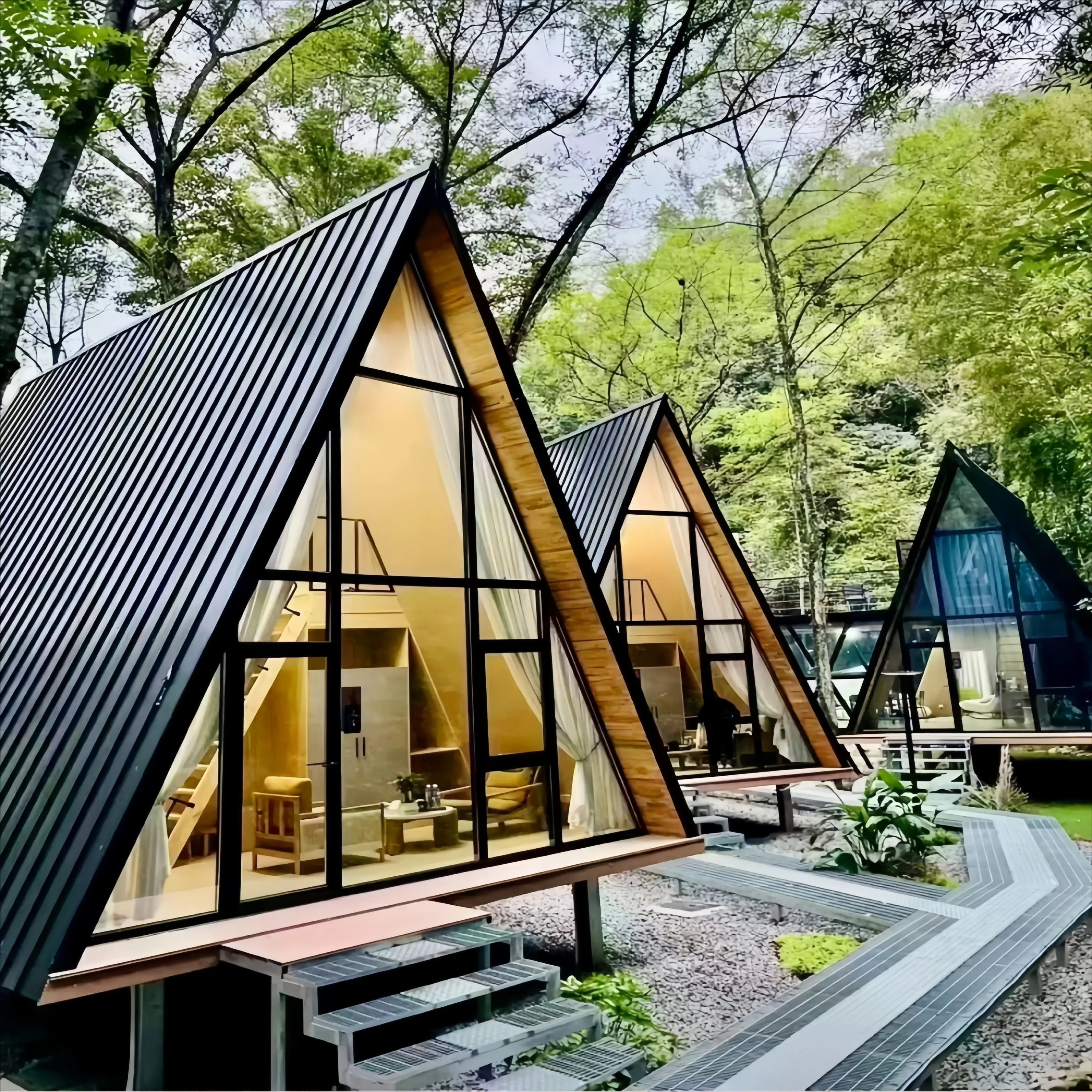Modern Design Prefab Resort House Outdoor Steel Structure with Triangle ...