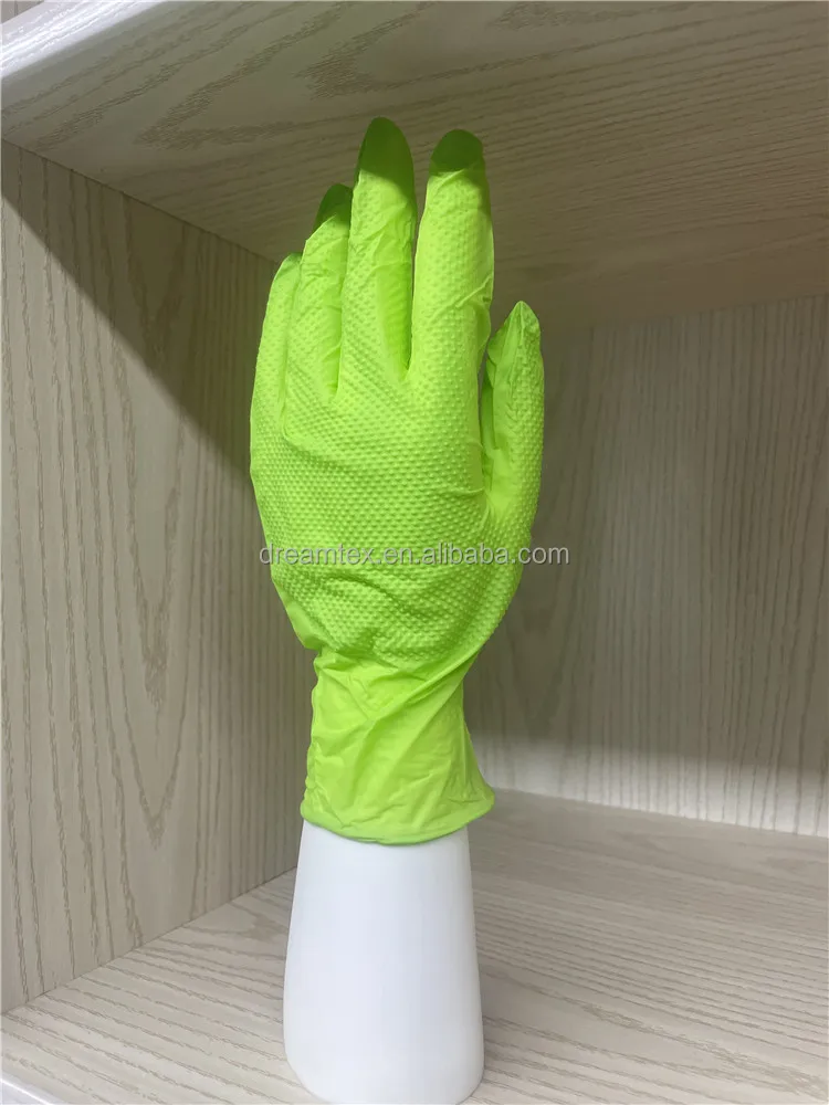 8mil Green Industrial Diamond Textured Nitrile Mechanics Gloves Garage ...