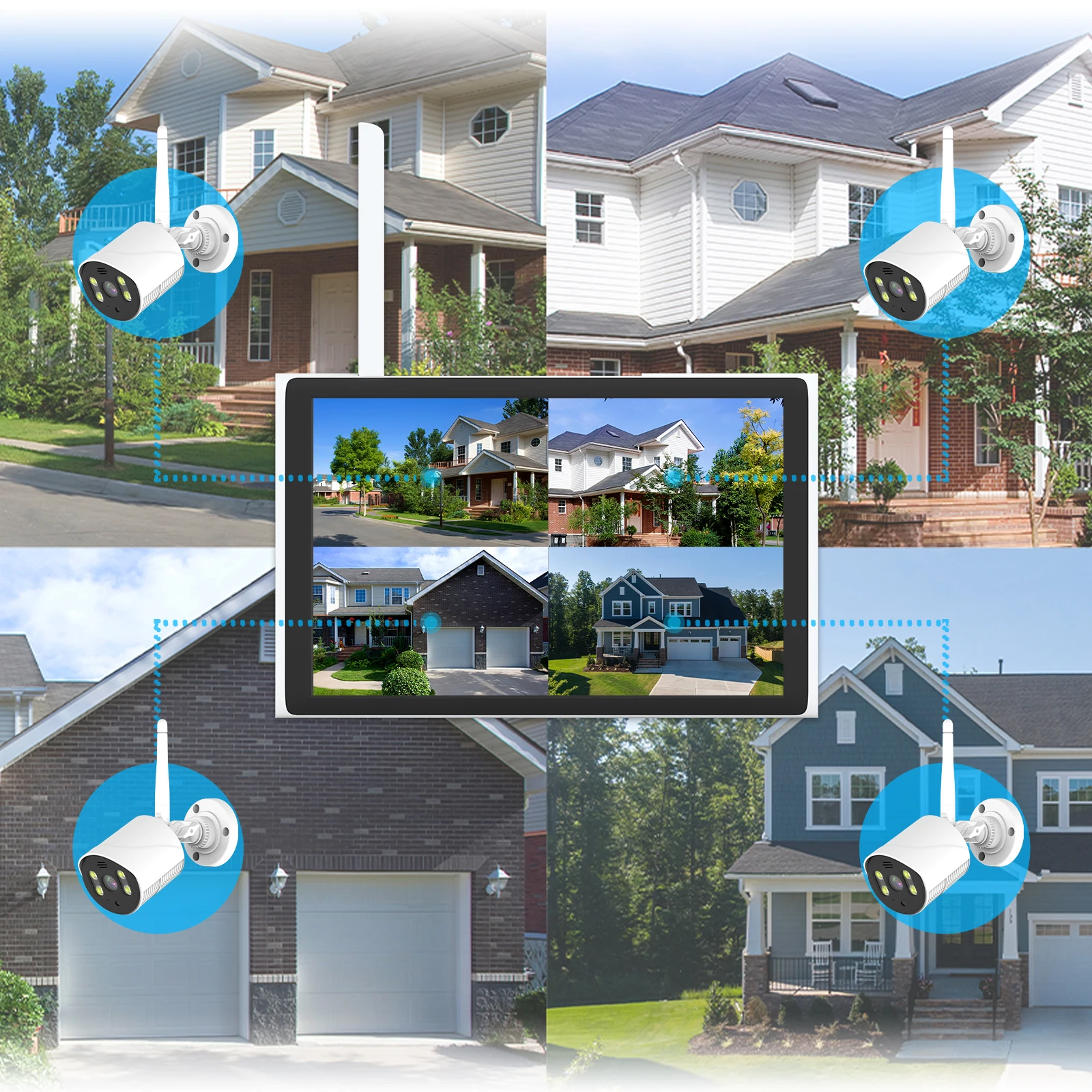 2MP 4ch Smart Home Security Camera with 4 Cameras and 1 Touch Screen ...