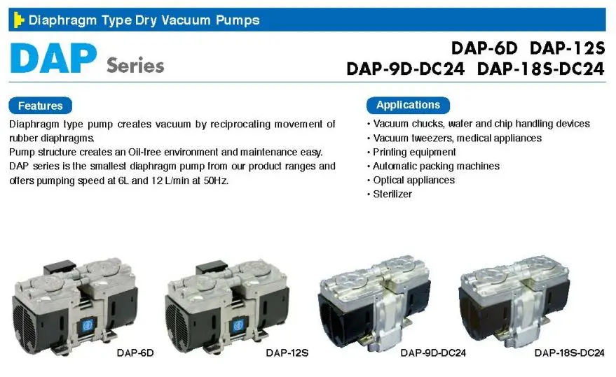 DAP-12S Diaphragm Pump - High Vacuum/ulvac Performance