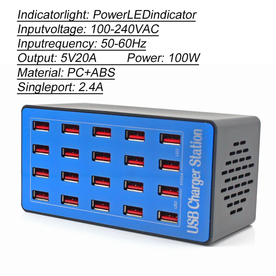 20-port 20a 100w Multi Usb Charger Hub Usb Charging Station Dock ...
