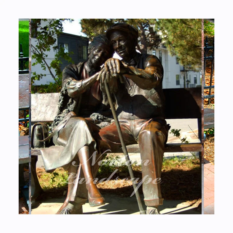 Handmade Life-Size Old Couple Sitting on Bench Statue Brass Bronze ...