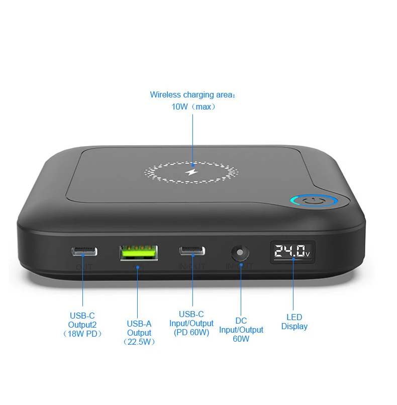 Mobile Powerbank 30000mah Power Bank Dc 12 24v Usb-c Pd 60w Wireless ...
