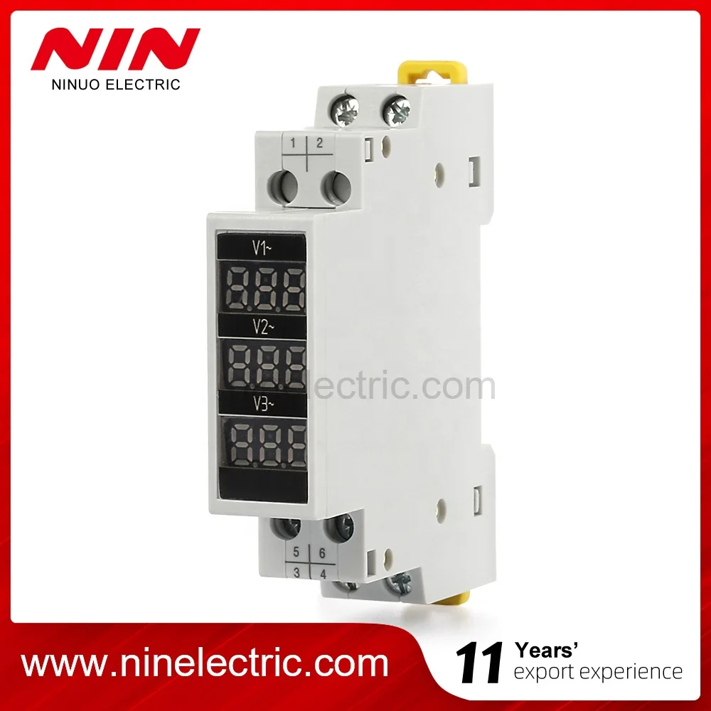 NIN NV-3P Din Rail Mount Three Phase Voltage Meter AC80-500V Digital ...
