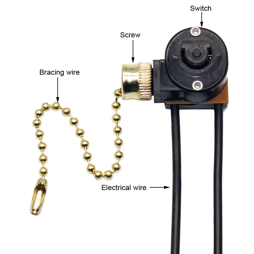3A/250V 6A/125V Electrical Zipper Pull Chain Cord Switch for Lamp Dimming