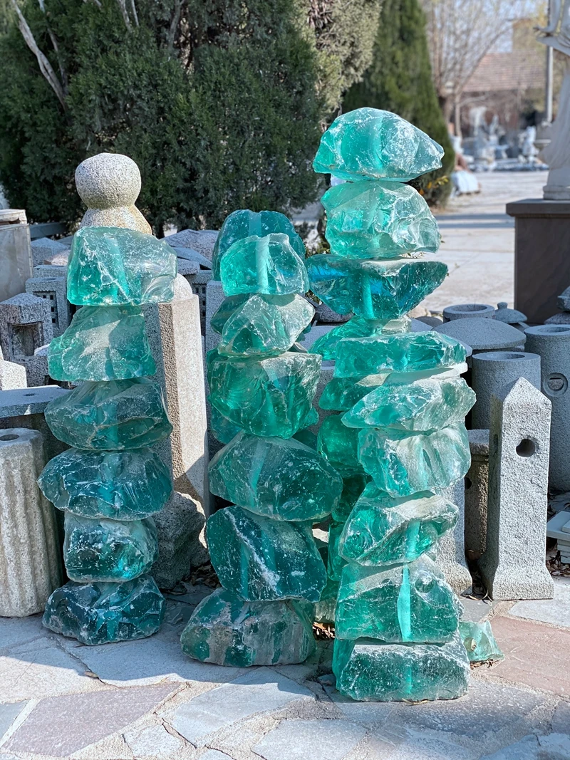 Garden Decoration Large Colored Turquoise Slag Blue Glass Column Rocks ...