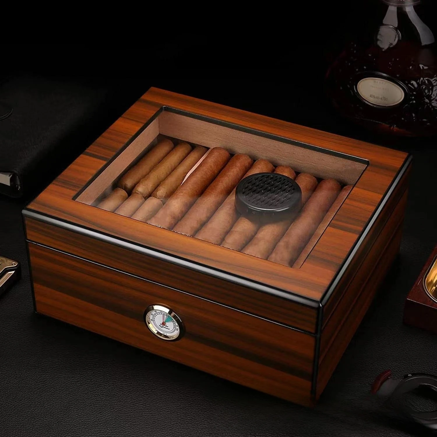 Wood Flip-top Cigar Humidor Portable Compartment Cigar Storage Box ...