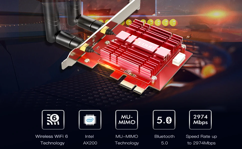 EDUP EP-9636GS Wifi 6 3000mbps PCI-E Network Card AX200