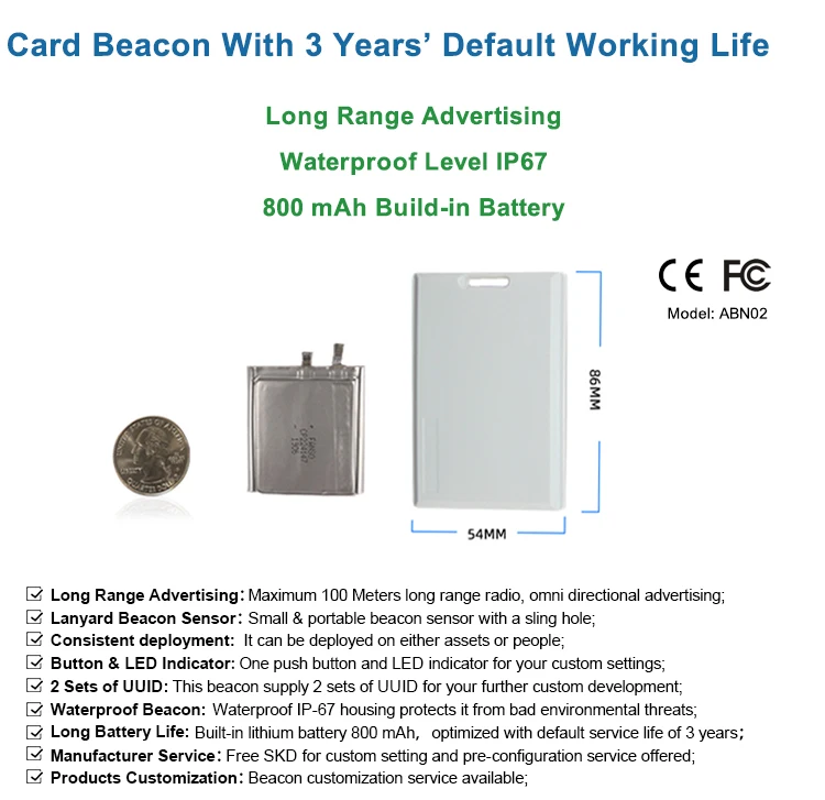 Waterproof IP67 Cold Press iBeacon ID Card and RFID Beacon BLE Smart ...