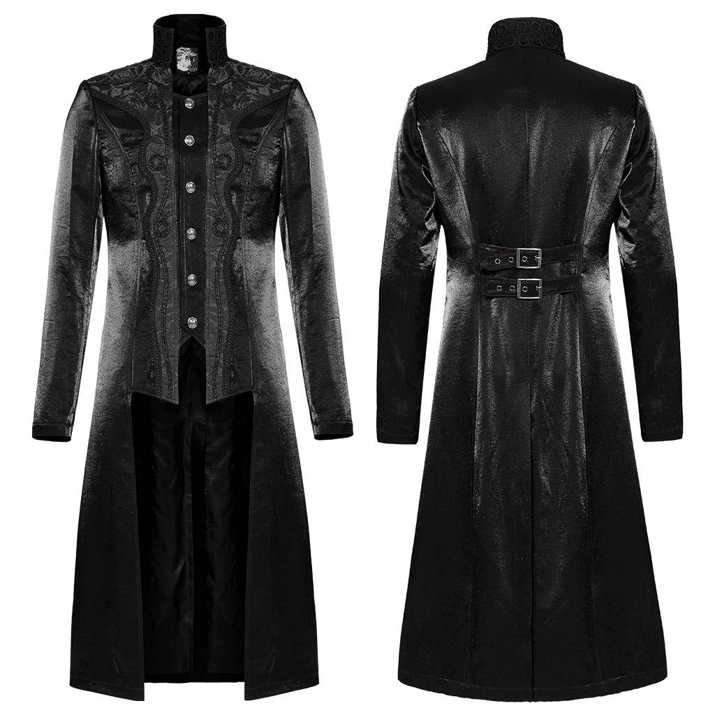 Punk Long Men Winter Coat Style Long Sleeve Stand Collar Black Woven Wy ...