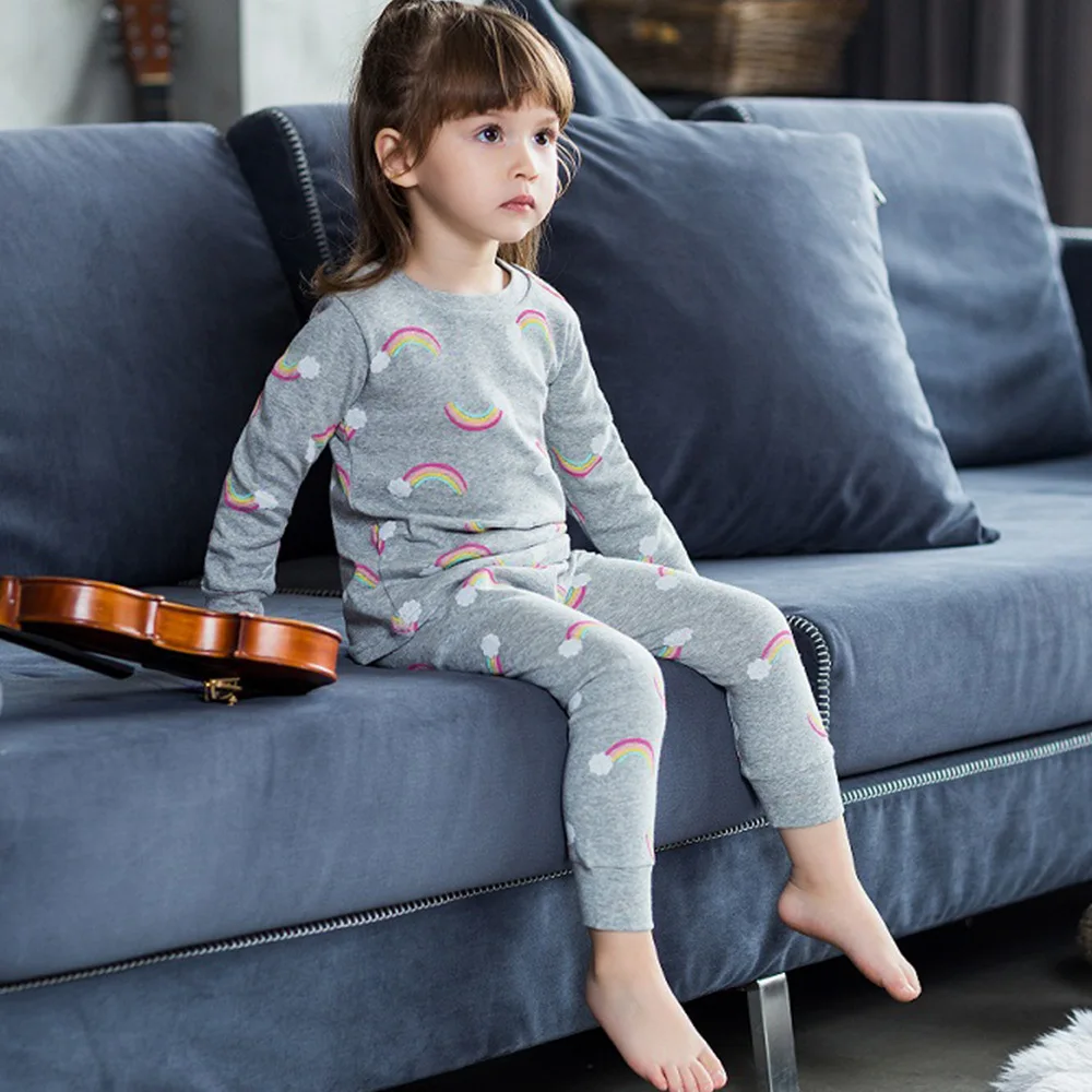 2023 Fall Cartoon Rainbow Floral Unicorn Dinosaur Kids Pajamas Sleepwear Loungewear 100% Cotton ...