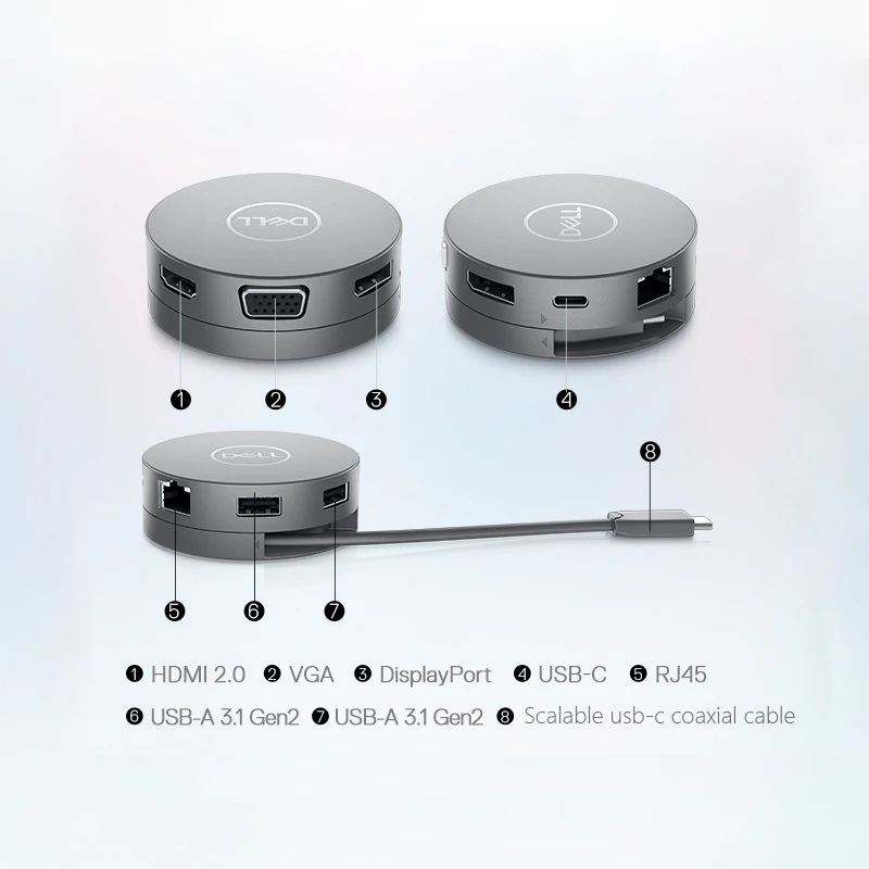 Dell DA310 USB-C Mobile Adapter - 4K Display & Gigabit Ethernet