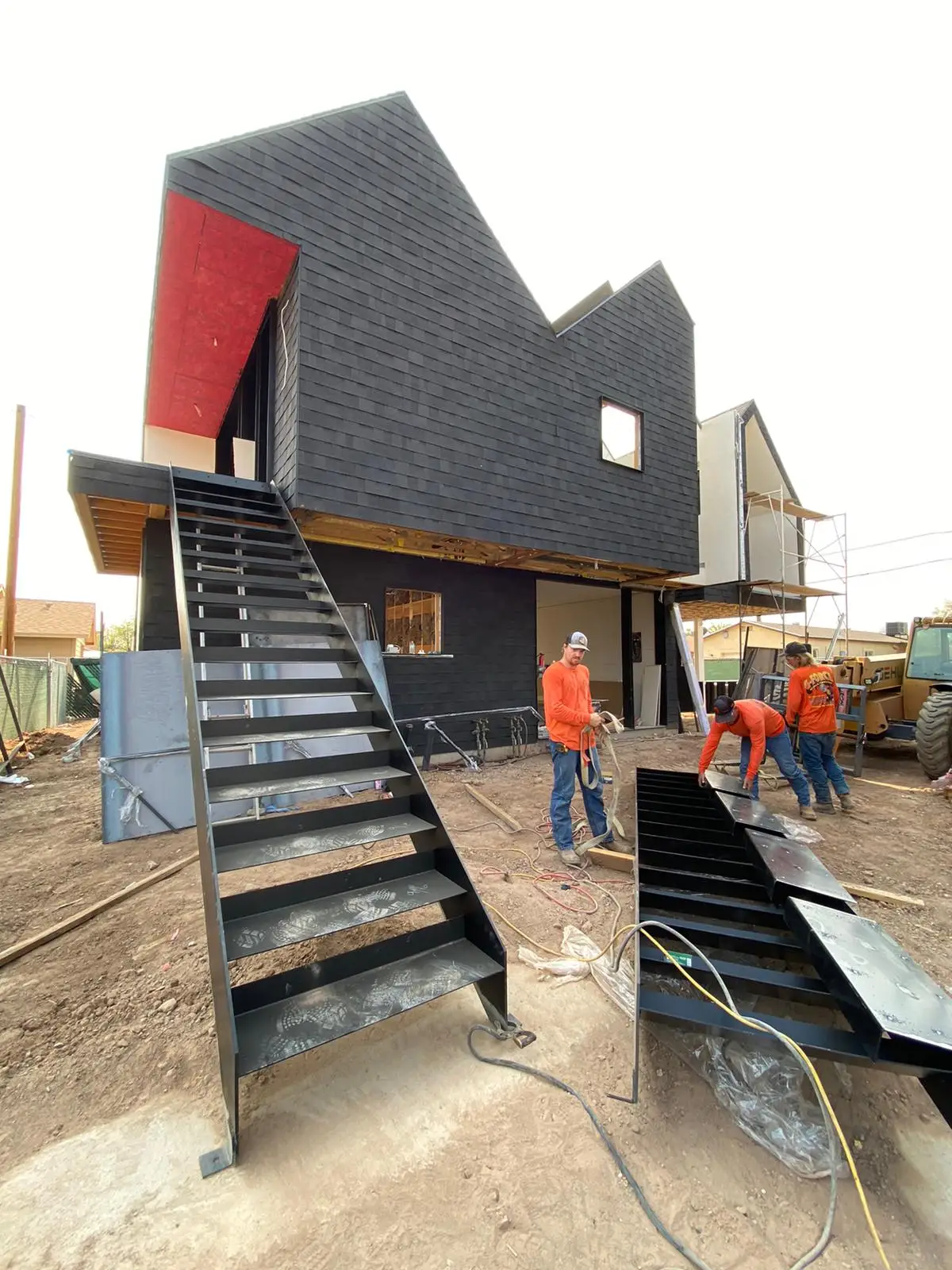 Straight Metal Stairs - Black Steel Staircase for Outdoor Use, Easy ...