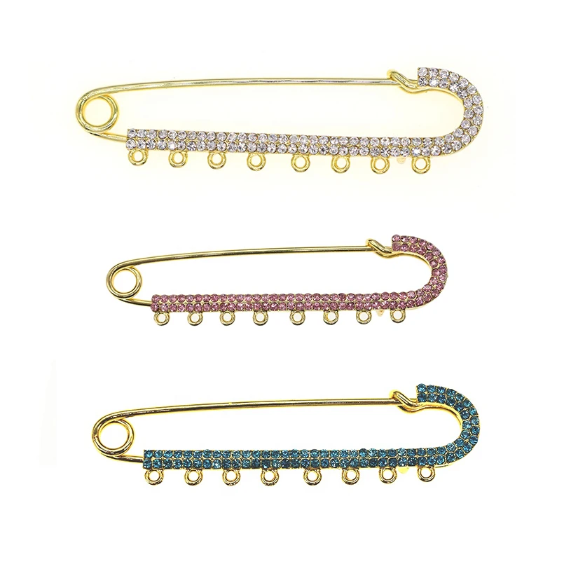 4 Cm Pin for Kids - Big Pin with Pink Blue Rhinestones