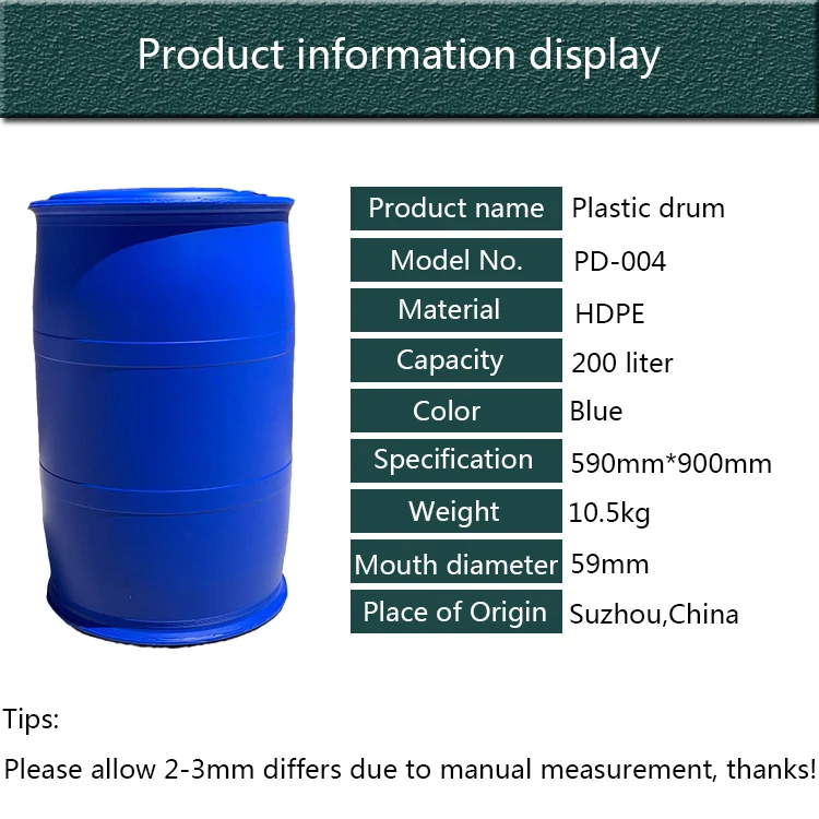 Plastic Barrel 200l Stackable Plastic Drum Food Grade 200 Litre Blue ...