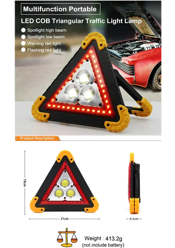 Roadside Handle Safety Lamp Triangle Emergency Flood Light Rechargeable ...