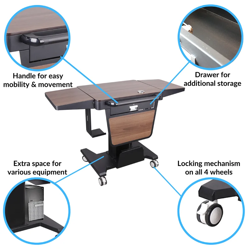 Lectern With Wheels Computer Table Multimedia Podium With Body Electric ...