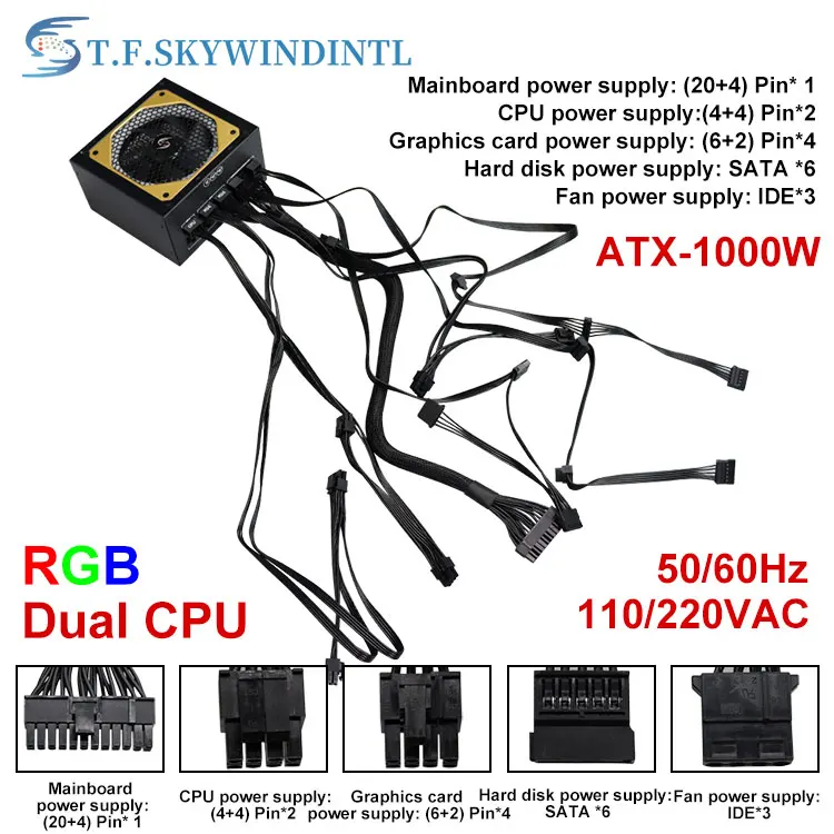 80plus Gold Full Modular 1000w Switching Power Supply Dual Cpu 12v Atx ...