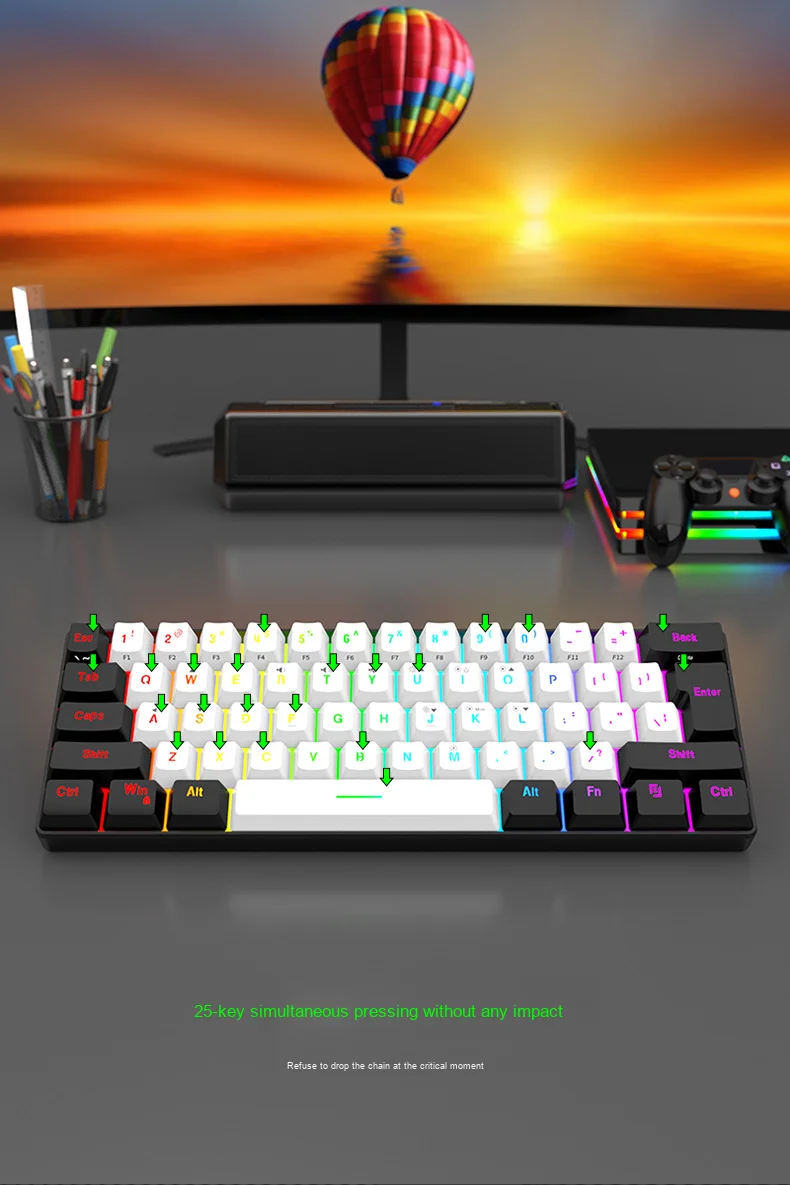 61-Key Wired Mini RGB Gaming Luminous Keyboard Gaming Business Office ...