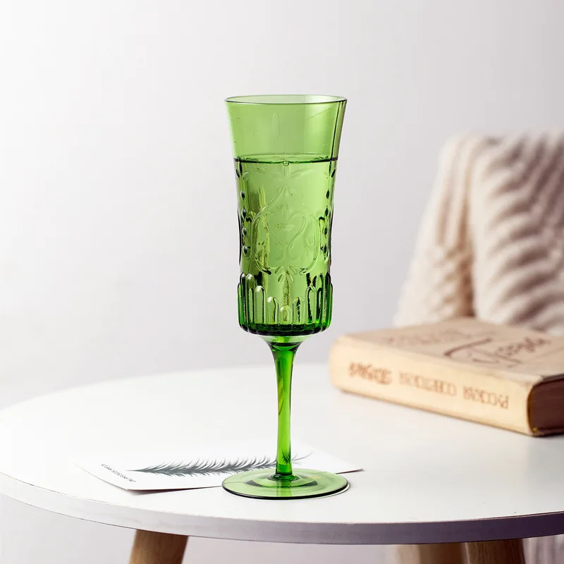 Medieval French Embossed High Cup Vintage Green Glass Cups Colorful Red ...