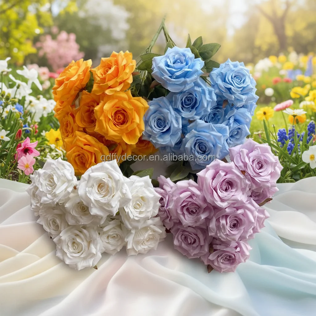 Handmade Artificial Rose Bouquets 9 Heads Silk Flower for Valentine's ...
