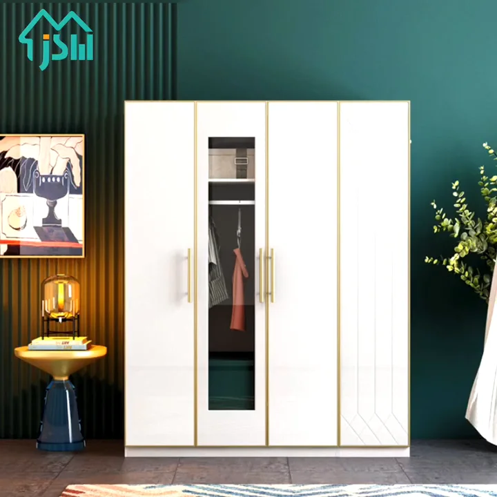 Luxury Modern White Mdf Panel Glass Storage Coat Cabinet Bedroom ...