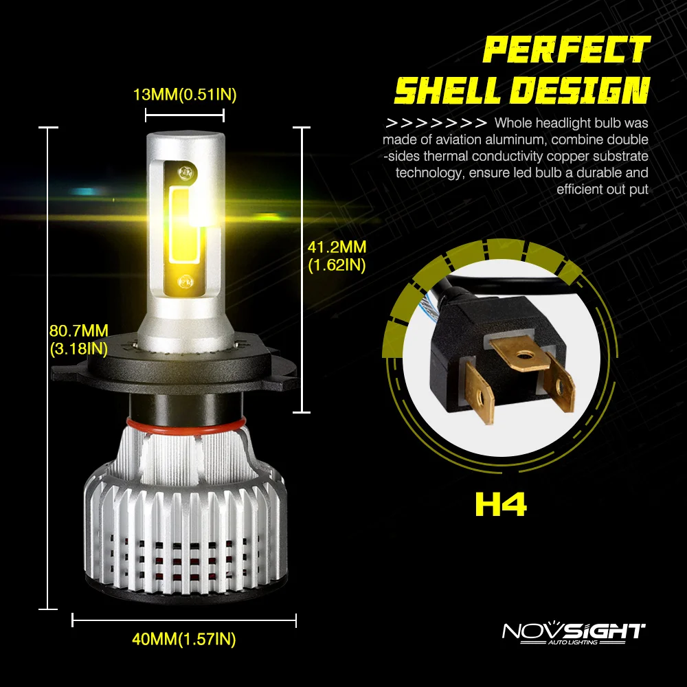 Novsight A500-n12y 3000k Yellow Light High Low Beam 72w 10000lumens H7 H4 H11 Led Light Cob Chip ...