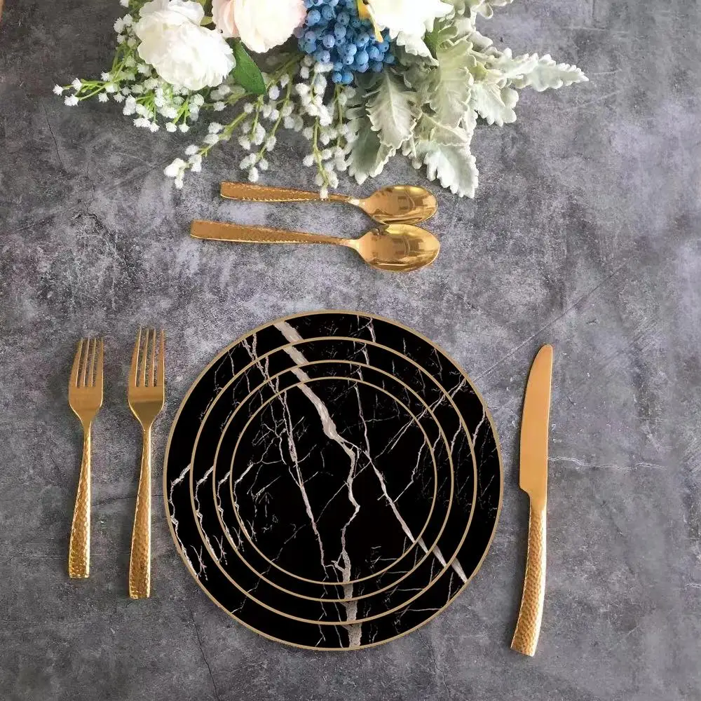 Nordic Light Luxury Wedding Black Marble Plates Ceramic Dinner Sets ...