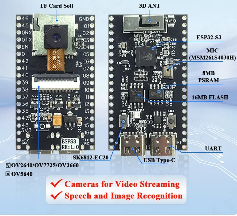 ESP32-S3 Development Board with 2.4G Wifi, BT, and Camera