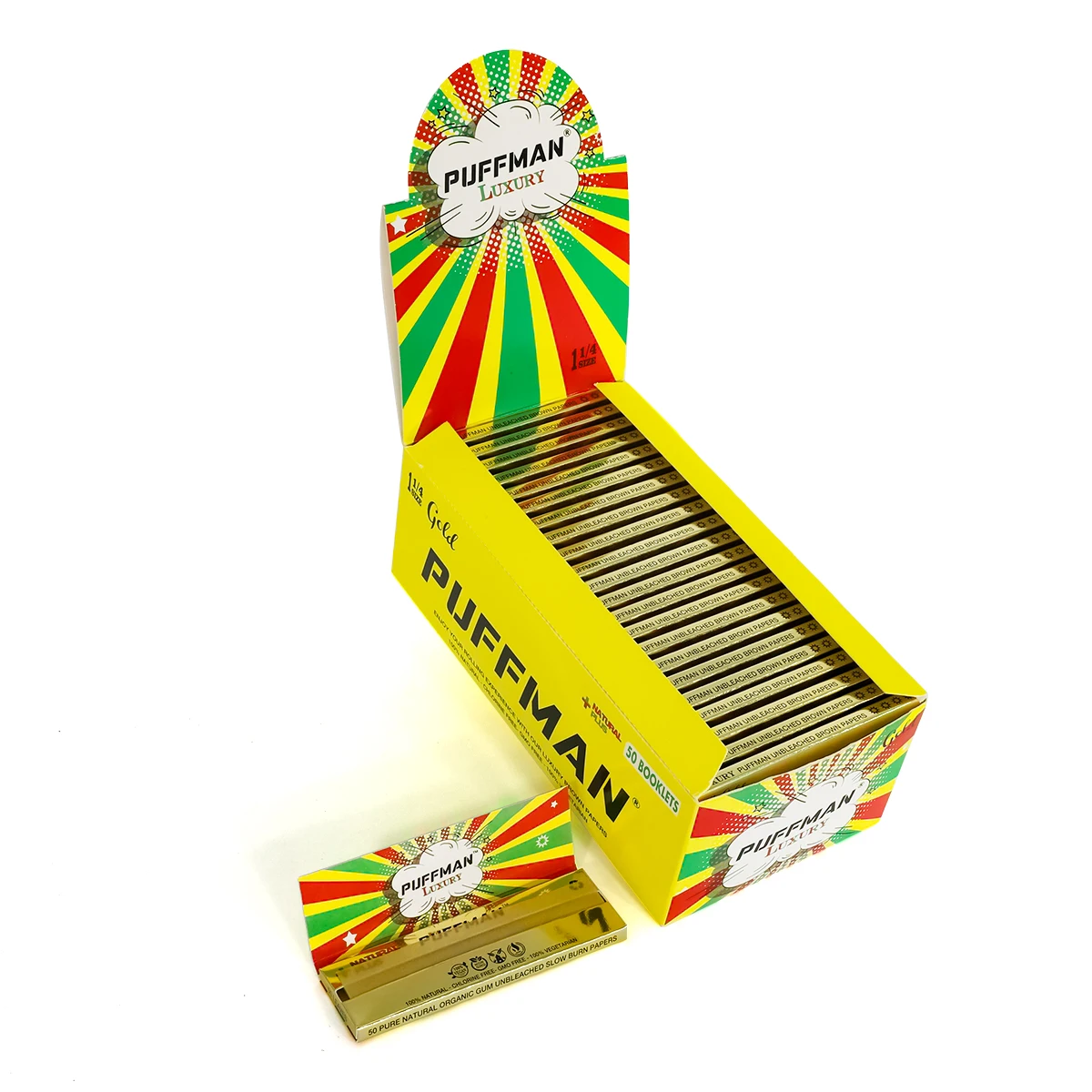 Puffman Smoking Rolling Paper Golden Booklet 1 1/4 Size Unbleached ...