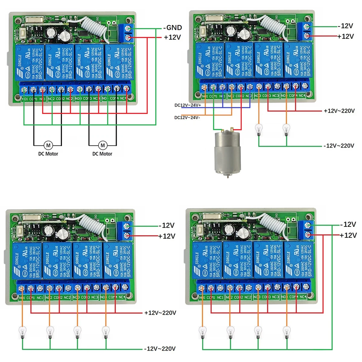 4CH 12V Remote Control Relay - 433 Mhz RF Transmitter