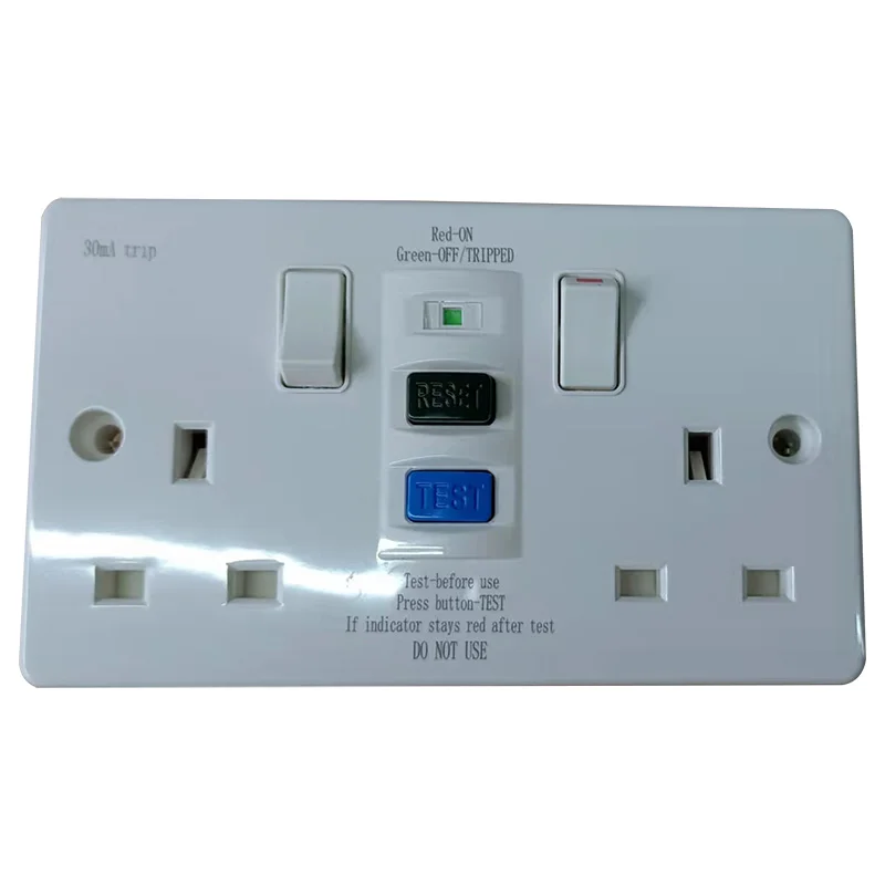 13A 10MA 30MA RCD British Socket Outlet 230V GFCI 2gang UK Wall Switch