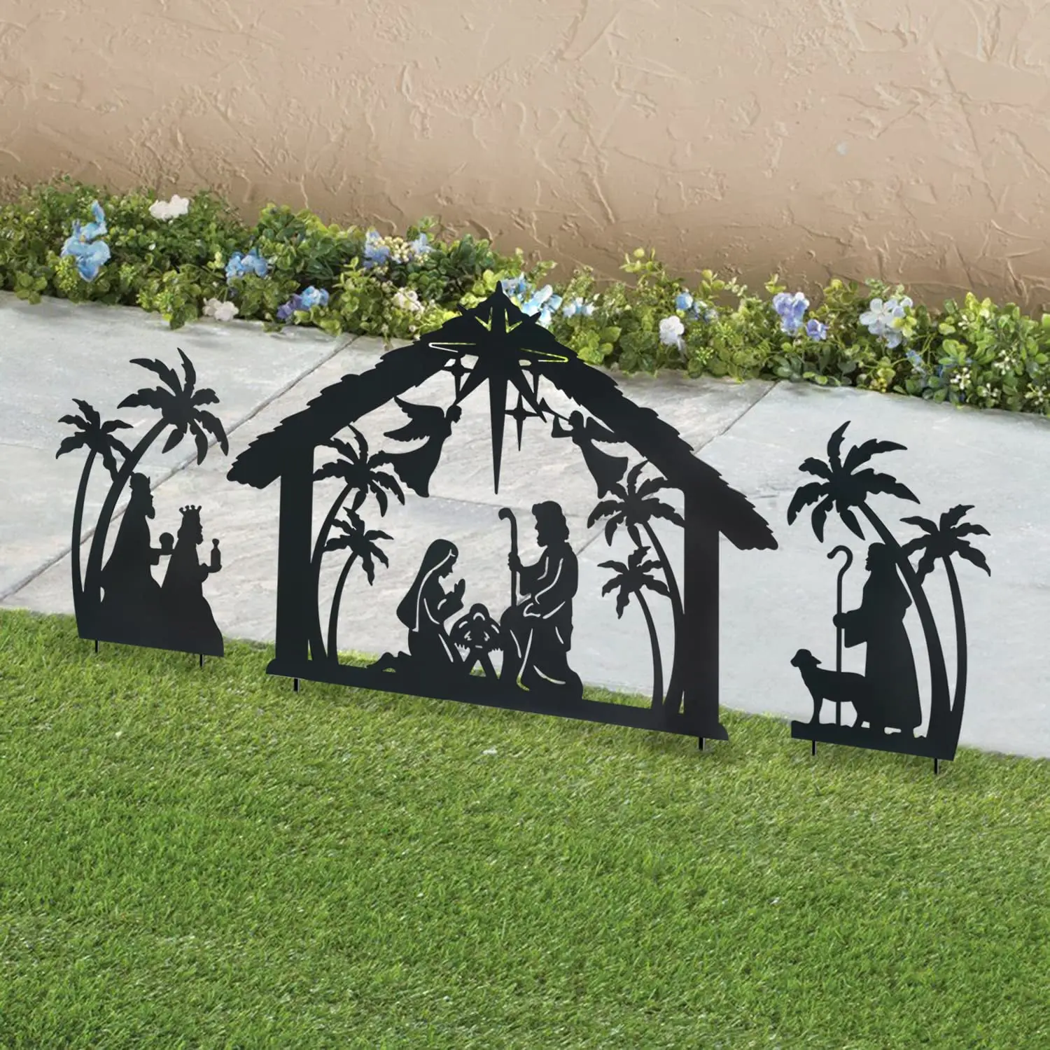 Christmas Lighted Solar Stake Lights Nativity Scene Metal Stake Led ...