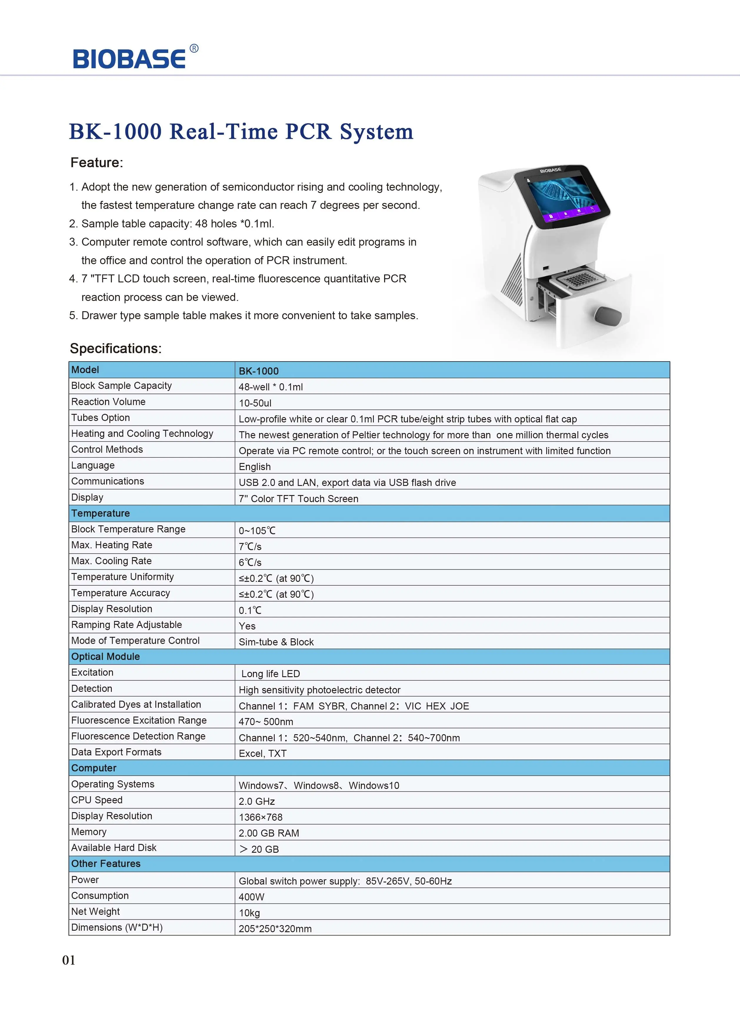 Biobase 96well Real Time Pcr Machine,4 Channel Pcr Test Machine Price ...