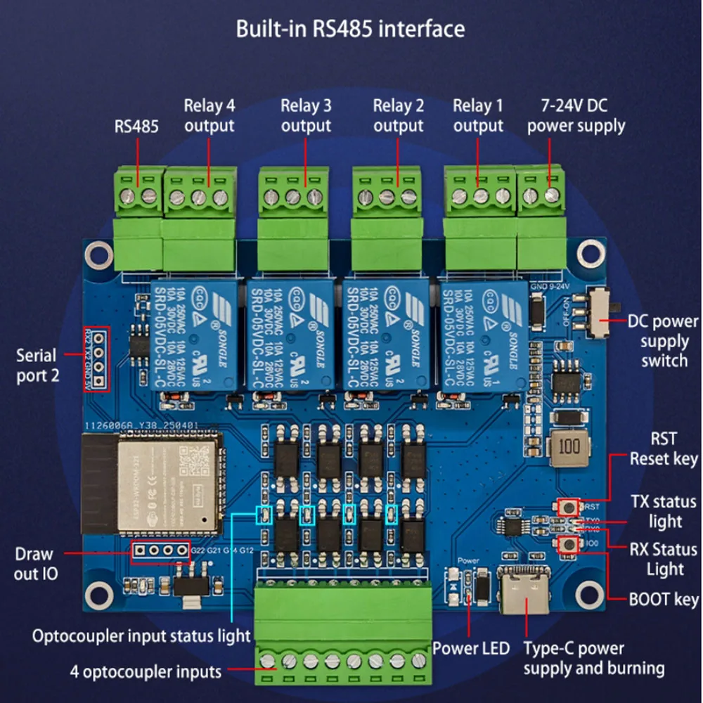 Taidacent ESP32 Modbus Rtu Relay Switch 4CH 4 Channel Wifi Relay Module ...