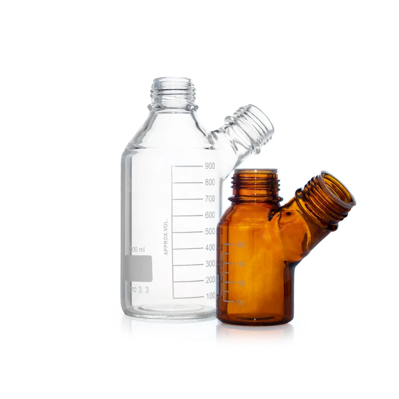 Two-port Mobile Phase Solvent Bottle GL45 High Borosilicate Glass 3.3 ...