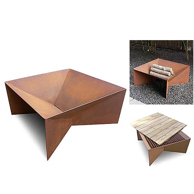 Outdoor Garden Decorate Trapezoid Corten Steel Brazier Fire Pit