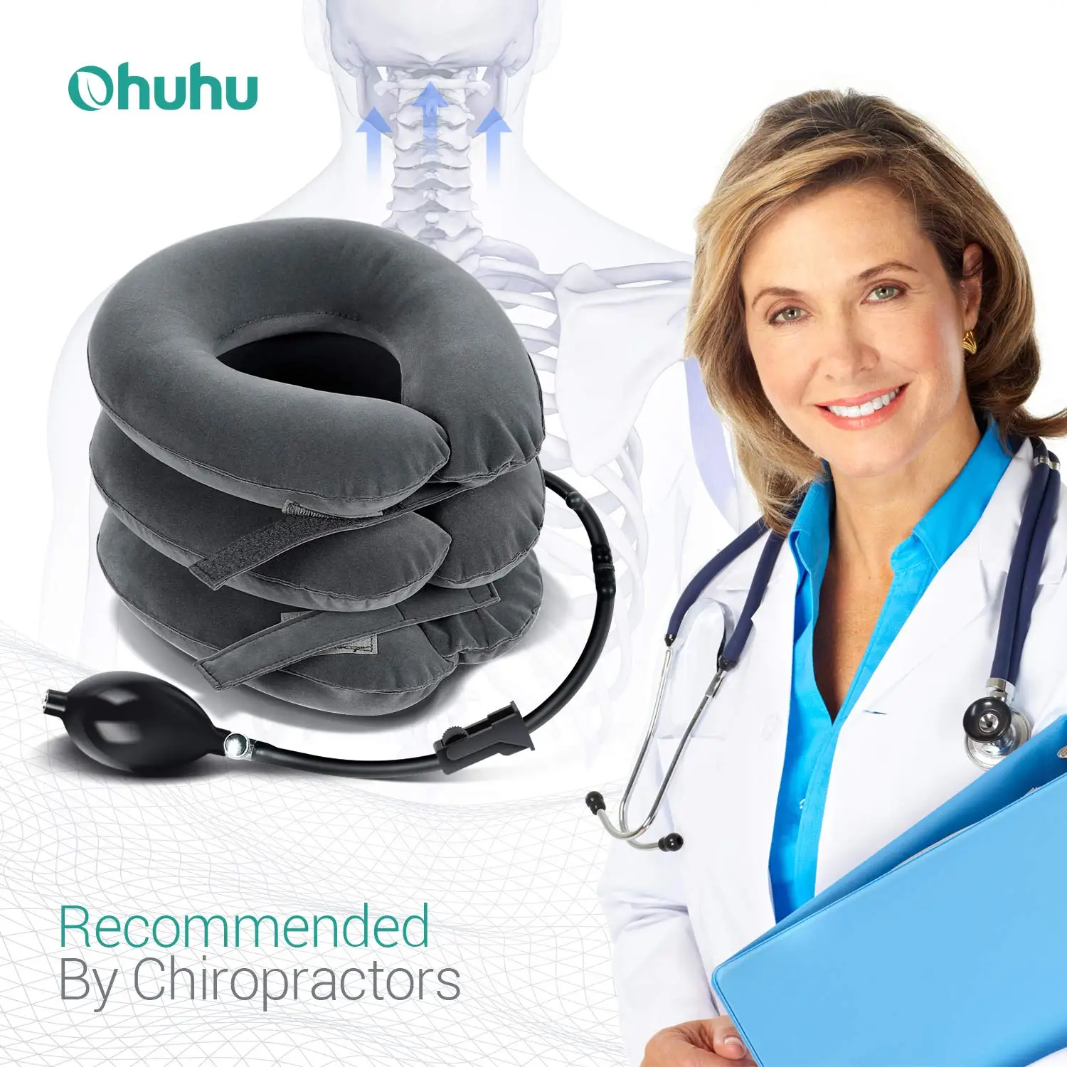 Air Neck Traction Relive Pain Cervical Collar Device Inflatable Neck ...