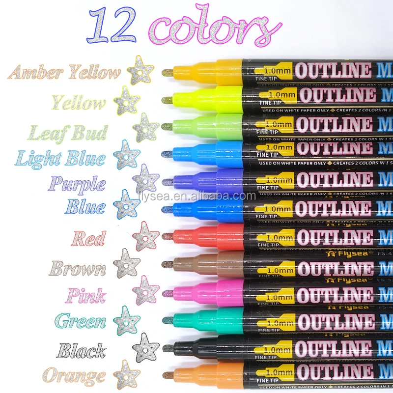 Flysea Outline Marker Metallic Outline Paint Markers Set